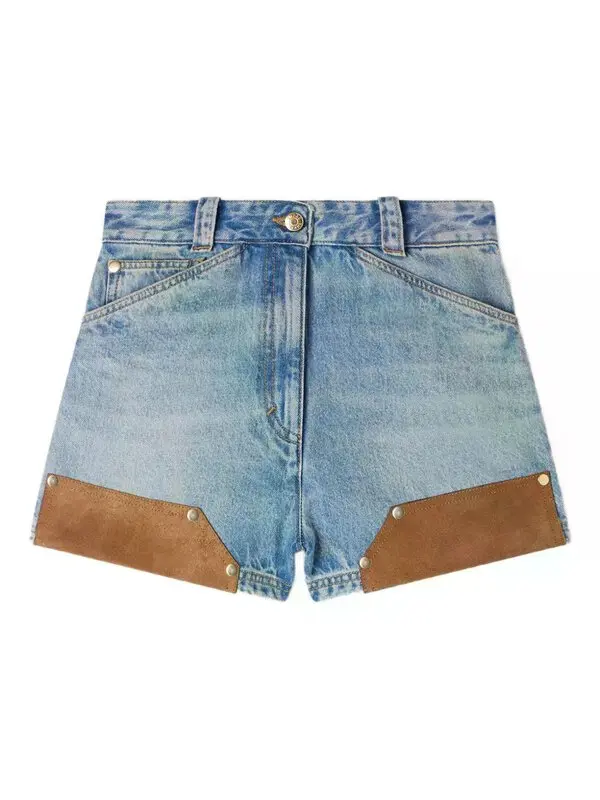 Sandro Riveted Denim And Suede Shorts