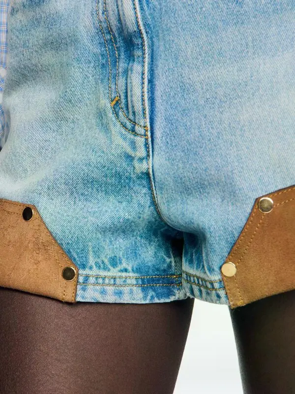 Sandro Riveted Denim And Suede Shorts