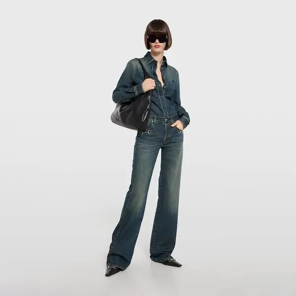 Gucci Cotton Denim Pants With Horsebit - Blue