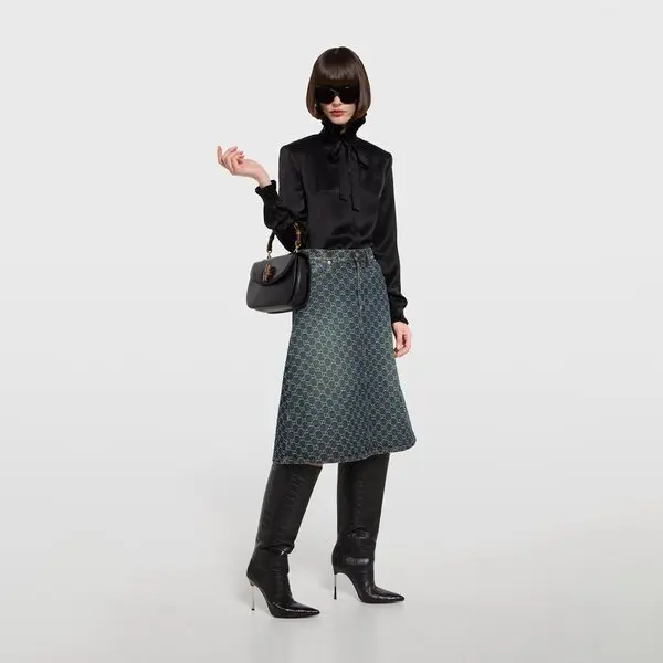 Gucci Gg Cotton Denim Jacquard Skirt