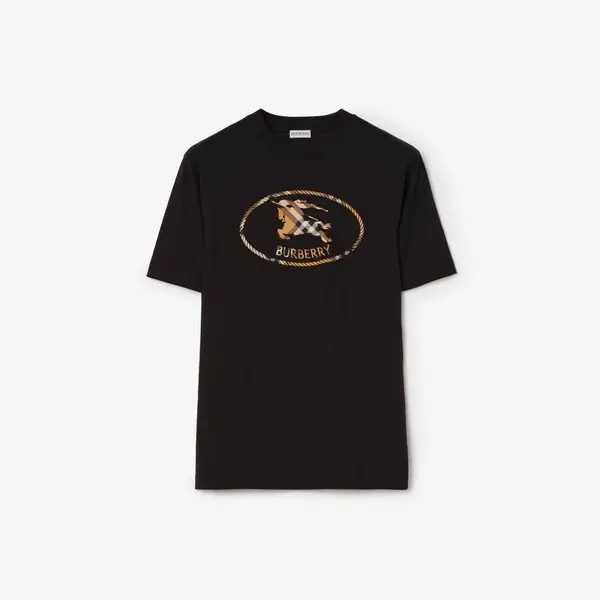 Burberry Check Knight Stamp Cotton T-shirt - Black