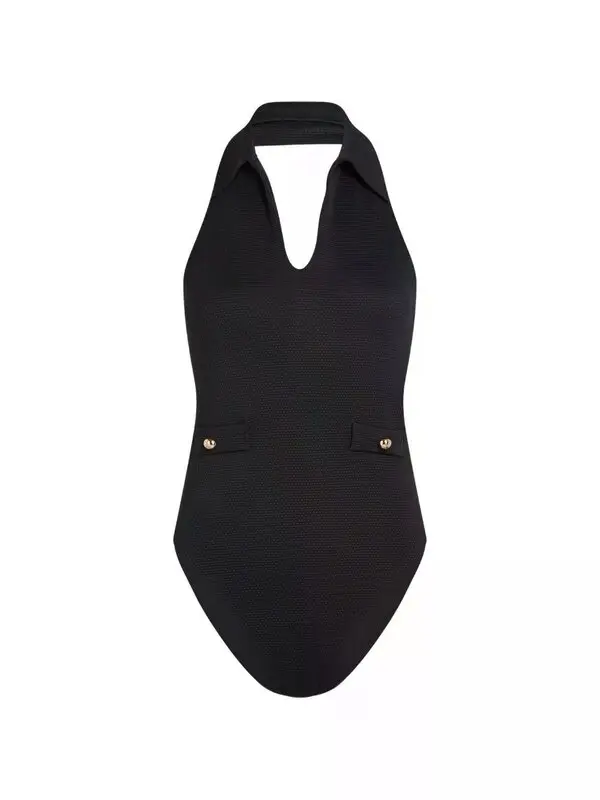 Karl Lagerfeld Collared One Piece Swimsuit - Black