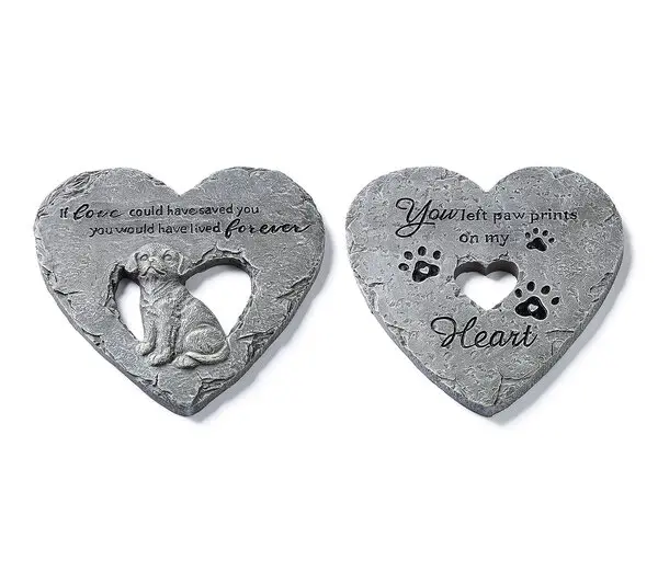 GLITZHOME 10'd S/2 Cement Heart Shaped Paw Prin Ts Stepping Sto - One-color