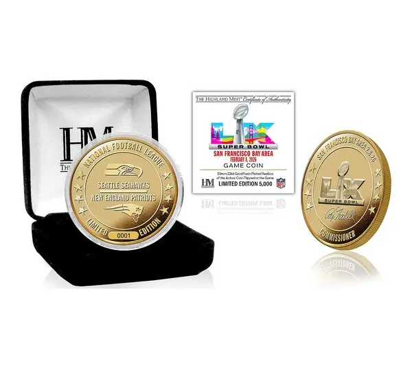 HIGHLAND MINT Patriots & Seahawks Super Bowl Lx Gold Plated Game Coin - One-color