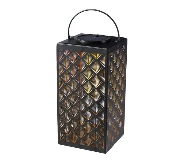 GLITZHOME 11'h Textured Glass Pattern Solar Po Wered Lantern - One-color