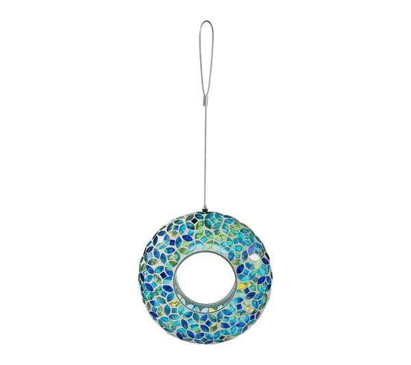 GLITZHOME 8 Glass Round Hanging Blue/green Mo Saic Birdfeeder - One-color