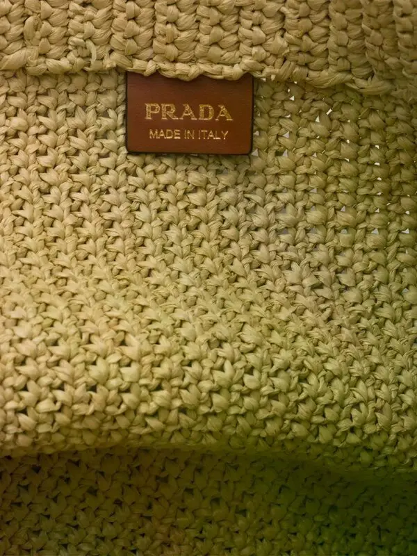 Prada Crochet Tote Bag With Embroidered Lettering Logo - Neutrals