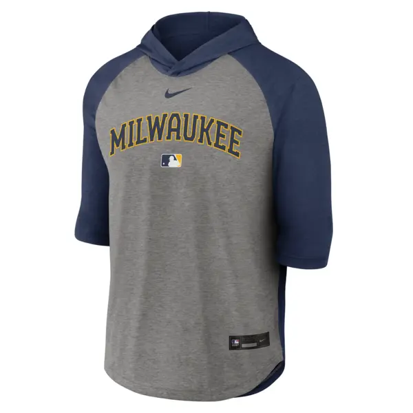 Nike Milwaukee Brewers Authentic Collection Flux Dri-fit Mlb 3/4-sleeve Hooded T-shirt - Blue