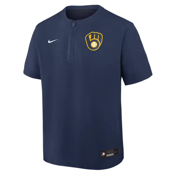 Nike Milwaukee Brewers Authentic Collection Dri-fit Mlb 1/4-zip Short-sleeve Windshirt - Blue