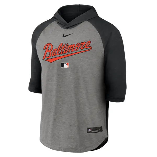 Nike Baltimore Orioles Authentic Collection Flux Dri-fit Mlb 3/4-sleeve Hooded T-shirt - Black