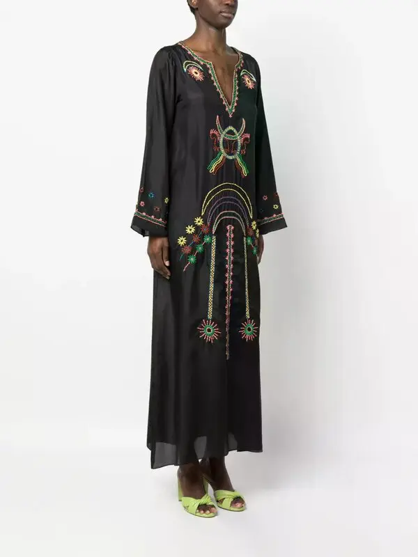 Muzungu Sisters Embroidered Split-neck Silk Dress