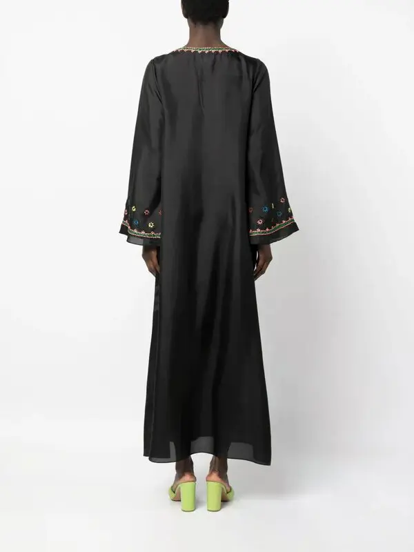 Muzungu Sisters Embroidered Split-neck Silk Dress