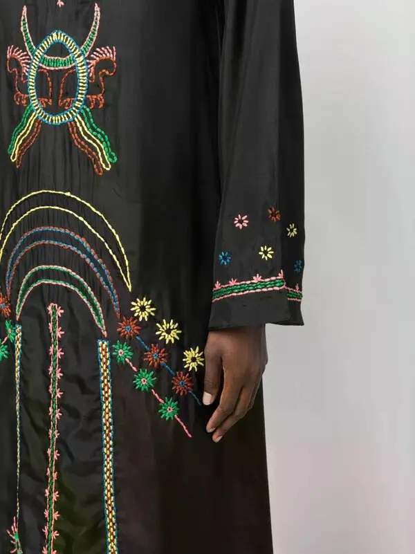 Muzungu Sisters Embroidered Split-neck Silk Dress
