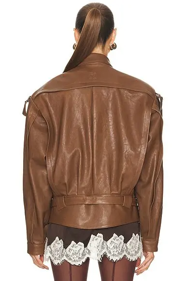 Magda Butrym Belted Leather Bomber Jacket - Beige