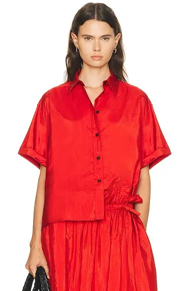 JIL SANDER Short Sleeve Button Up Top - Flame