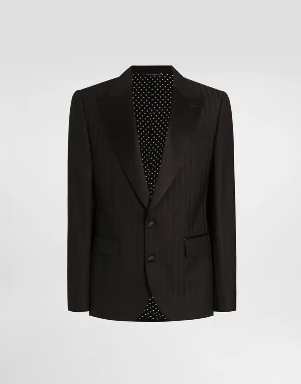 Dolce & Gabbana Pekin Wool Jacquard Single-breasted Sicilia Light Jacket - Black
