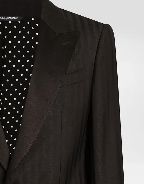 Dolce & Gabbana Pekin Wool Jacquard Single-breasted Sicilia Light Jacket - Black