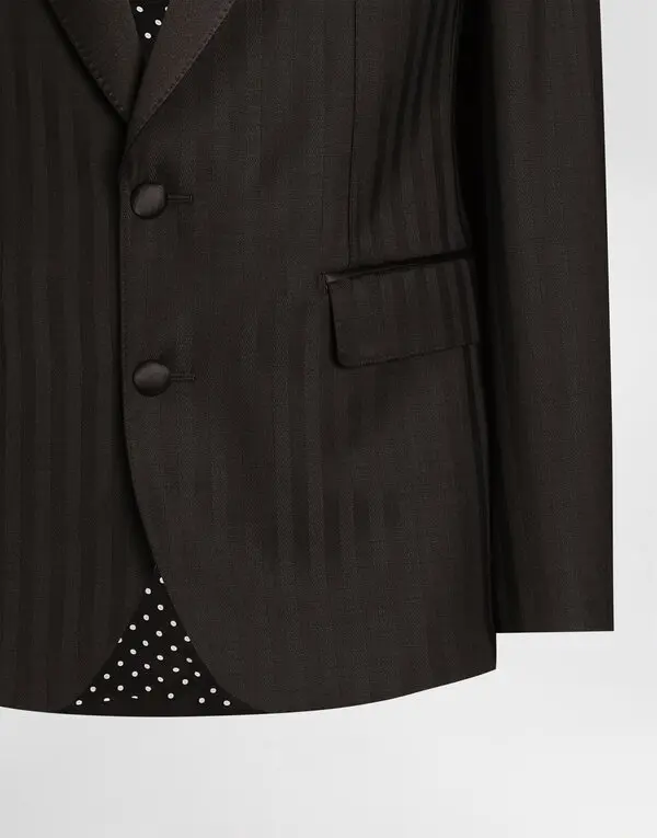 Dolce & Gabbana Pekin Wool Jacquard Single-breasted Sicilia Light Jacket - Black