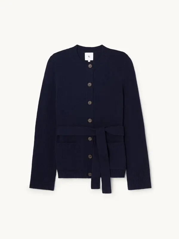 GWYN Slim Belted Cardigan - Navy