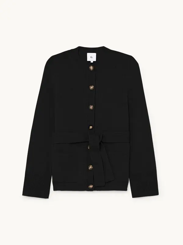 GWYN Slim Belted Cardigan - Navy