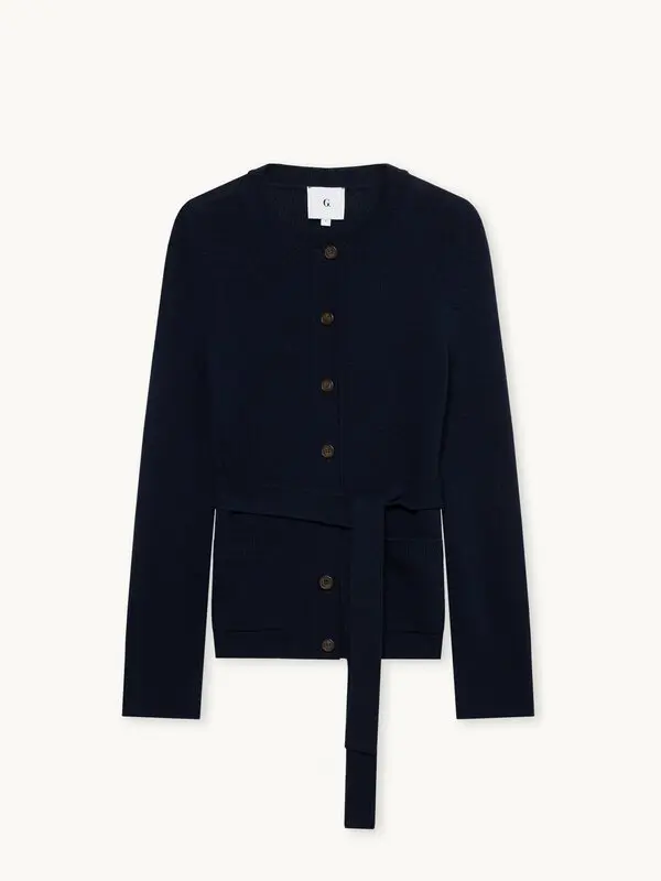 GWYN Slim Belted Cardigan - Navy