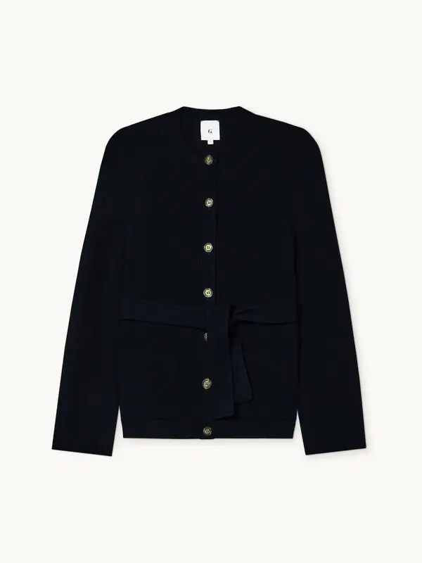 GWYN Slim Belted Cardigan - Navy