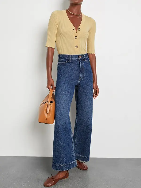 GWYN Ribbed Knit Henley - Denim