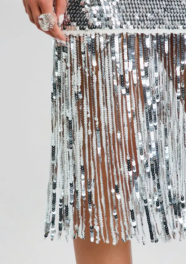 Retrofete Nalu Sequin Fringe Crochet Dress