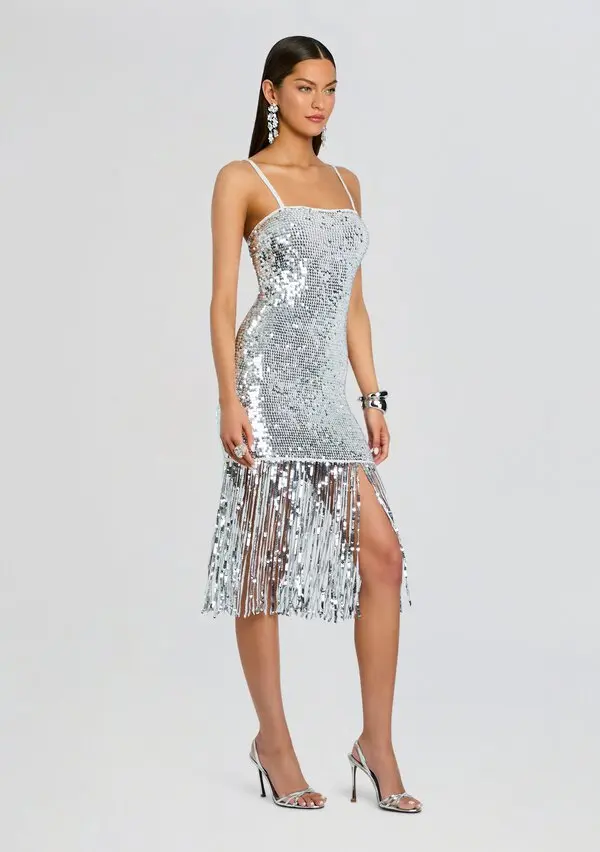 Retrofete Nalu Sequin Fringe Crochet Dress