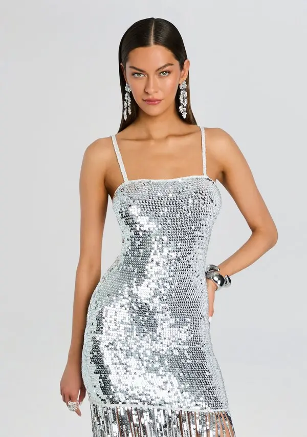Retrofete Nalu Sequin Fringe Crochet Dress