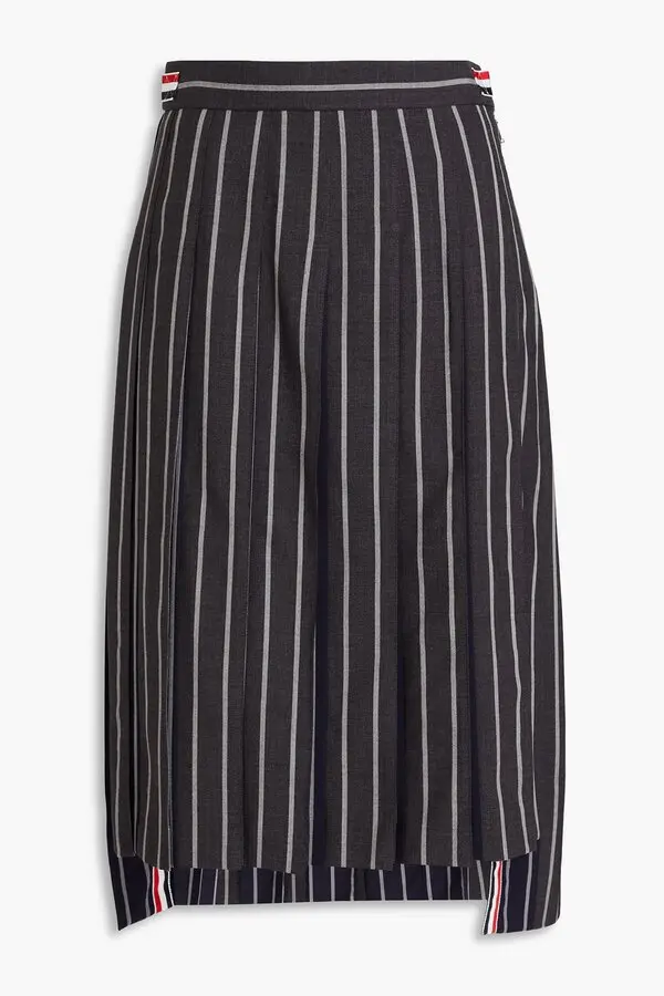 Thom Browne Pleated Striped Wool Midi Skirt
