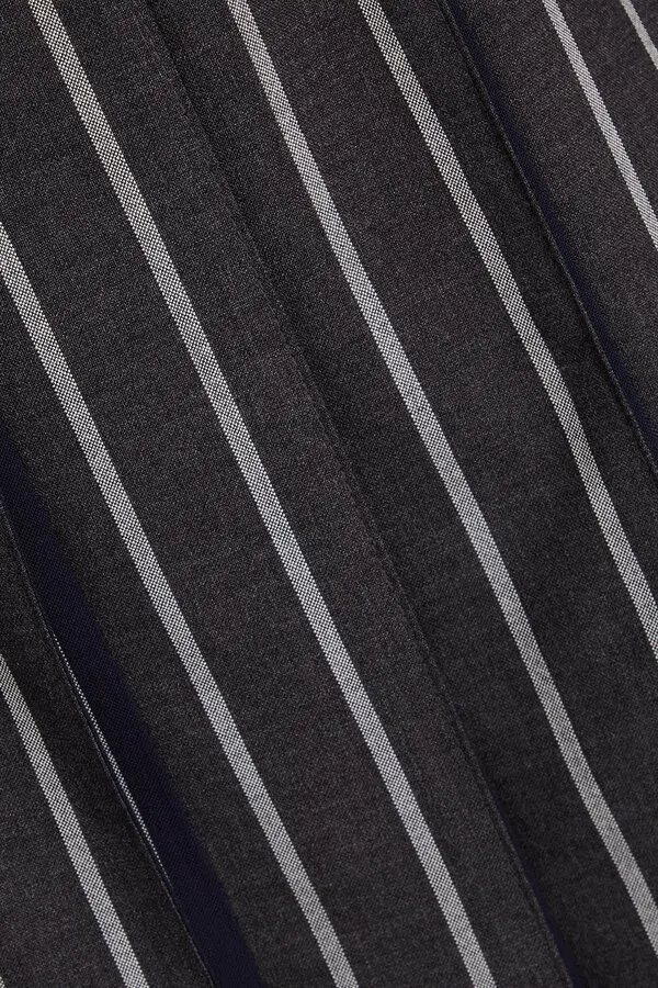 Thom Browne Pleated Striped Wool Midi Skirt - Dark Gray
