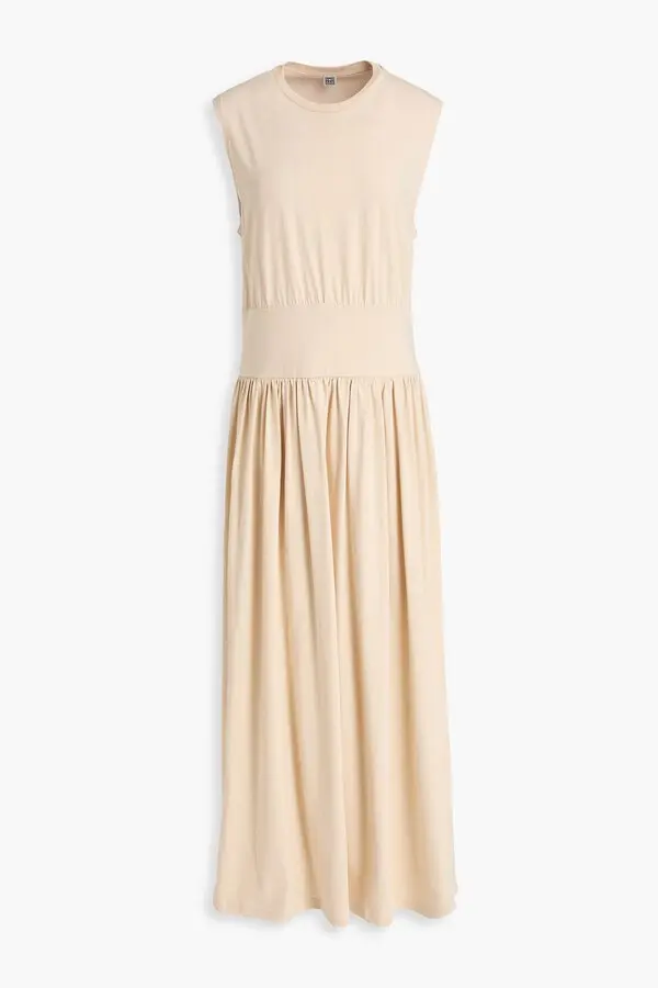 TOTEME Gathered Cotton-jersey Maxi Dress - Beige