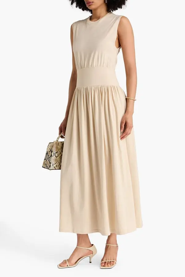 TOTEME Gathered Cotton-jersey Maxi Dress - Beige