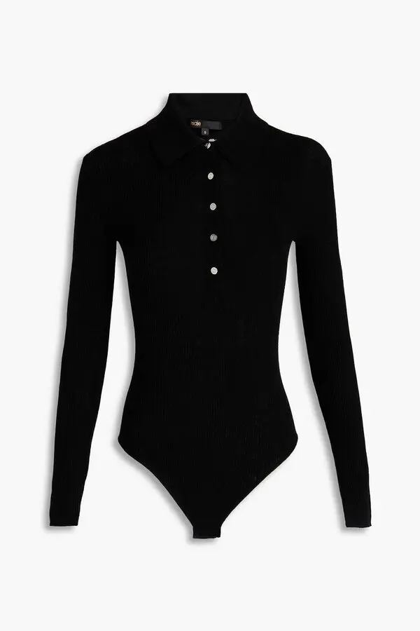 Maje Ribbed Wool And Silk-blend Bodysuit