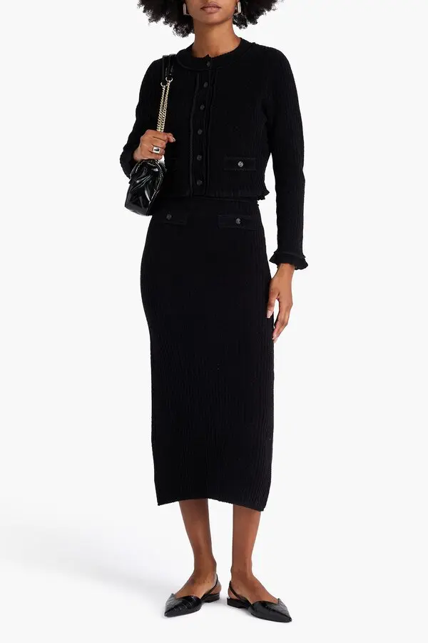 Sandro Pointelle-knit Midi Pencil Skirt