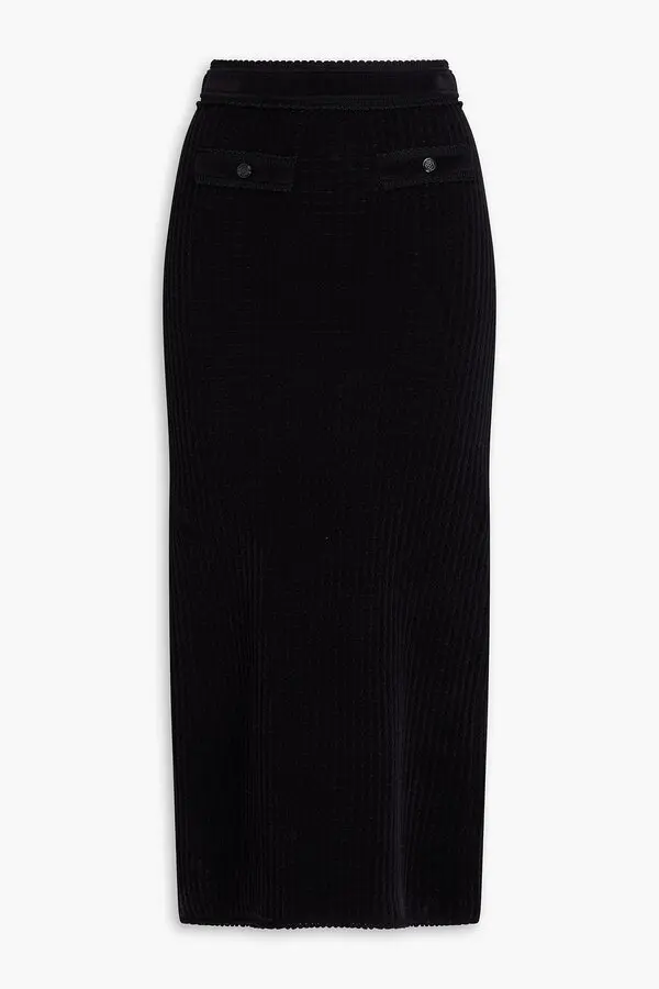 Sandro Pointelle-knit Midi Pencil Skirt - Black