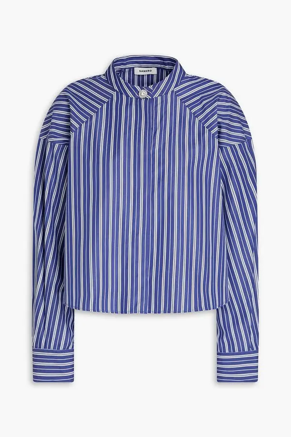 Sandro Cropped Striped Cotton-poplin Shirt