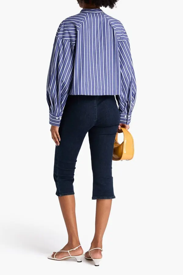 Sandro Cropped Striped Cotton-poplin Shirt