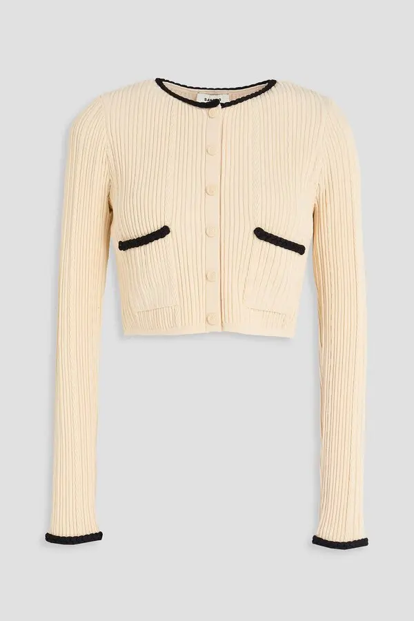 Sandro Cropped Ribbed-knit Cardigan