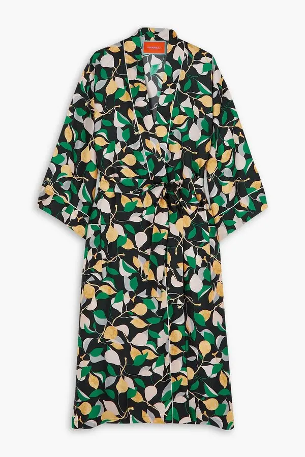 La DoubleJ Belted Floral-print Silk-twill Robe