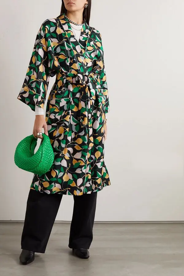 La DoubleJ Belted Floral-print Silk-twill Robe