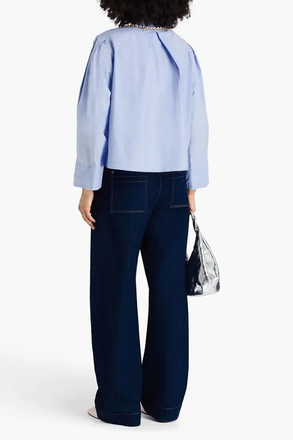 Sandro Crystal-embellished Cotton-poplin Shirt - Light Blue