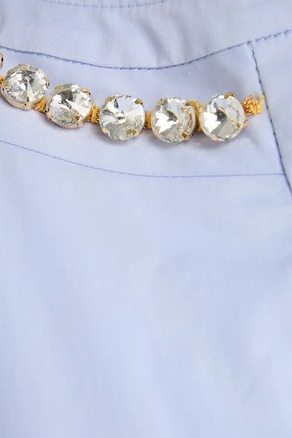 Sandro Crystal-embellished Cotton-poplin Shirt - Light Blue