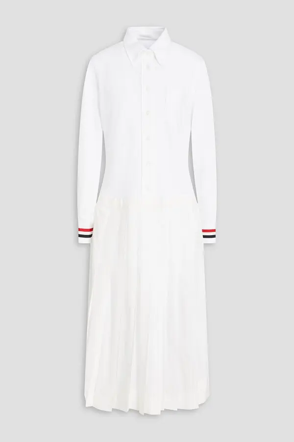 Thom Browne Pleated Cotton-piqué And Seersucker Midi Shirt Dress - White