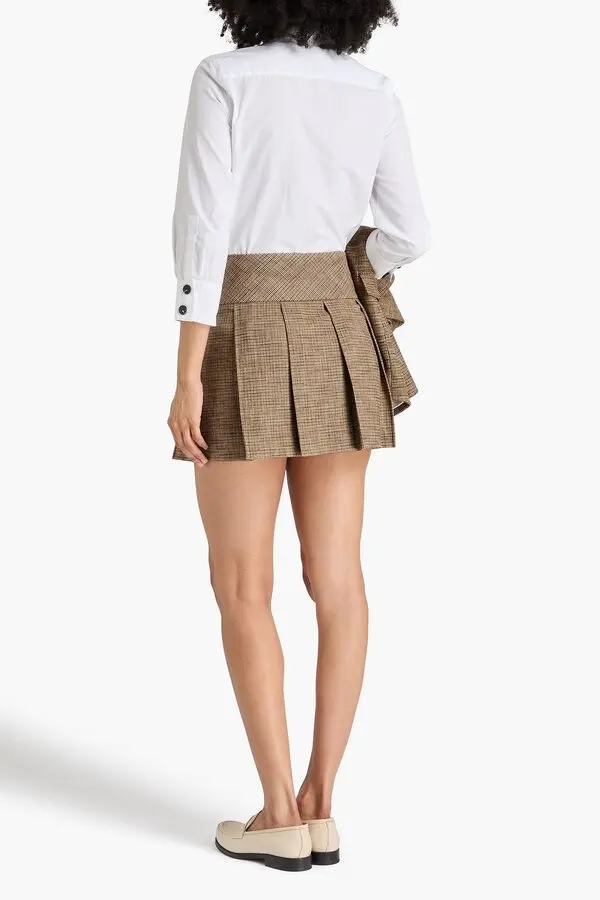 Sandro Pleated Houndstooth Tweed Mini Skirt