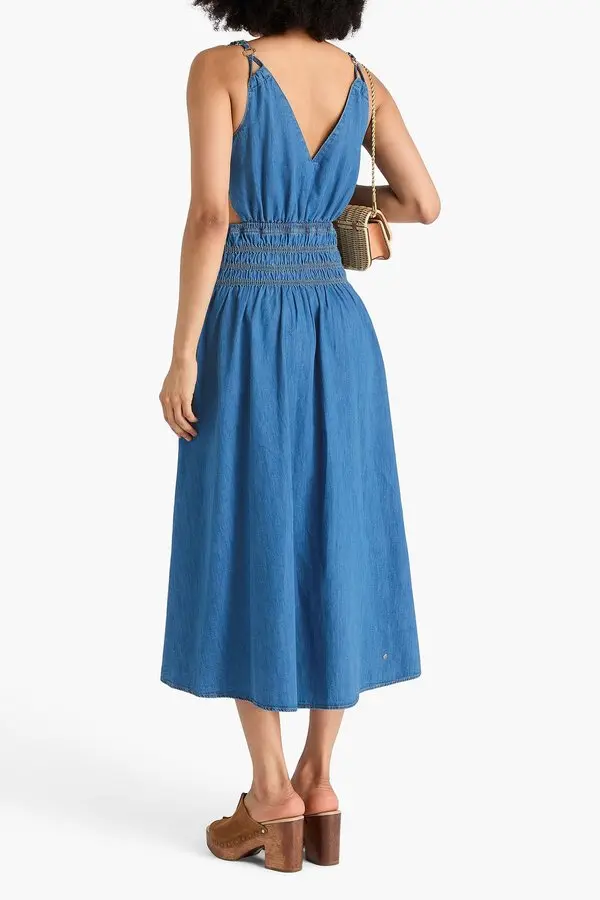 Maje Embellished Cutout Denim Midi Dress