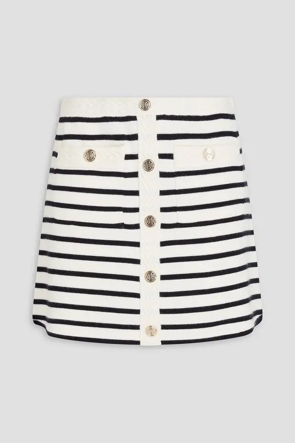Maje Embellished Striped Knitted Mini Skirt