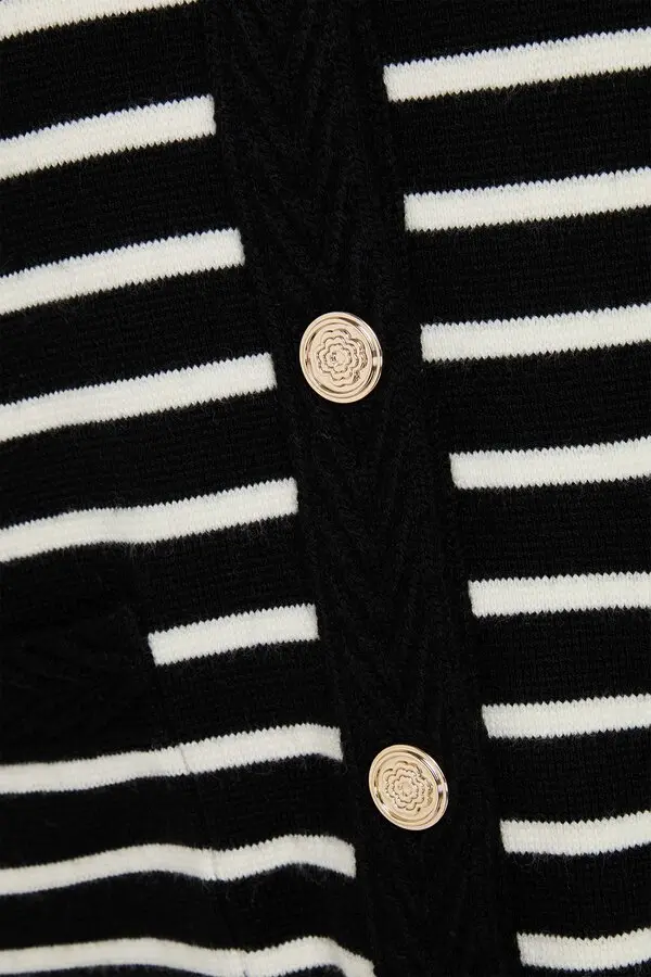 Maje Striped Knitted Cardigan - Black