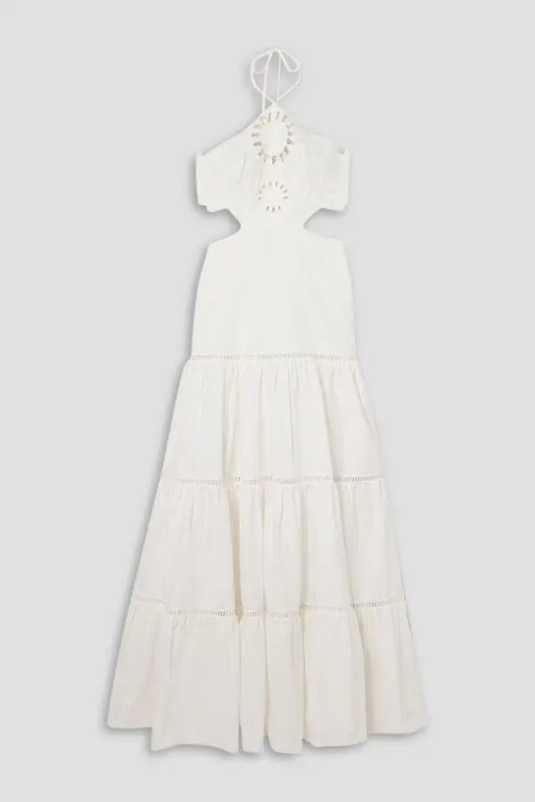 PatBO Tiered Broderie Anglaise Halterneck Maxi Dress - Ivory